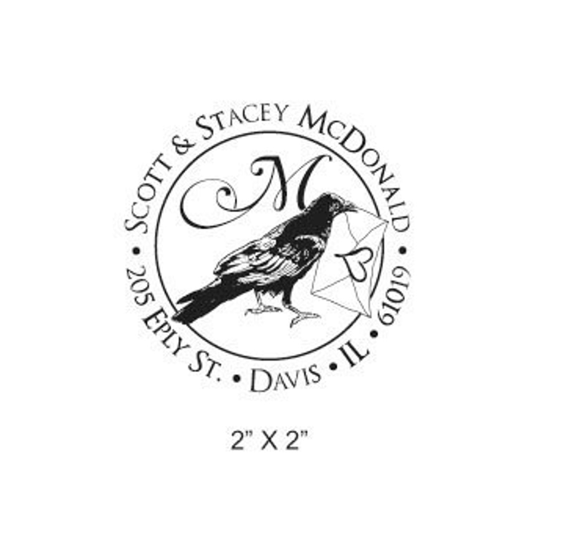 Raven With a Love Letter Monogram Custom Return Address Rubber Stamp 2 ...