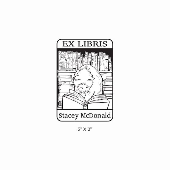 Cat Reading a Book Original Art Ex Libris Bookplate Rubber | Etsy