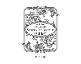 Cherry Blossom Frame Personalized Ex Libris Bookplate Rubber | Etsy