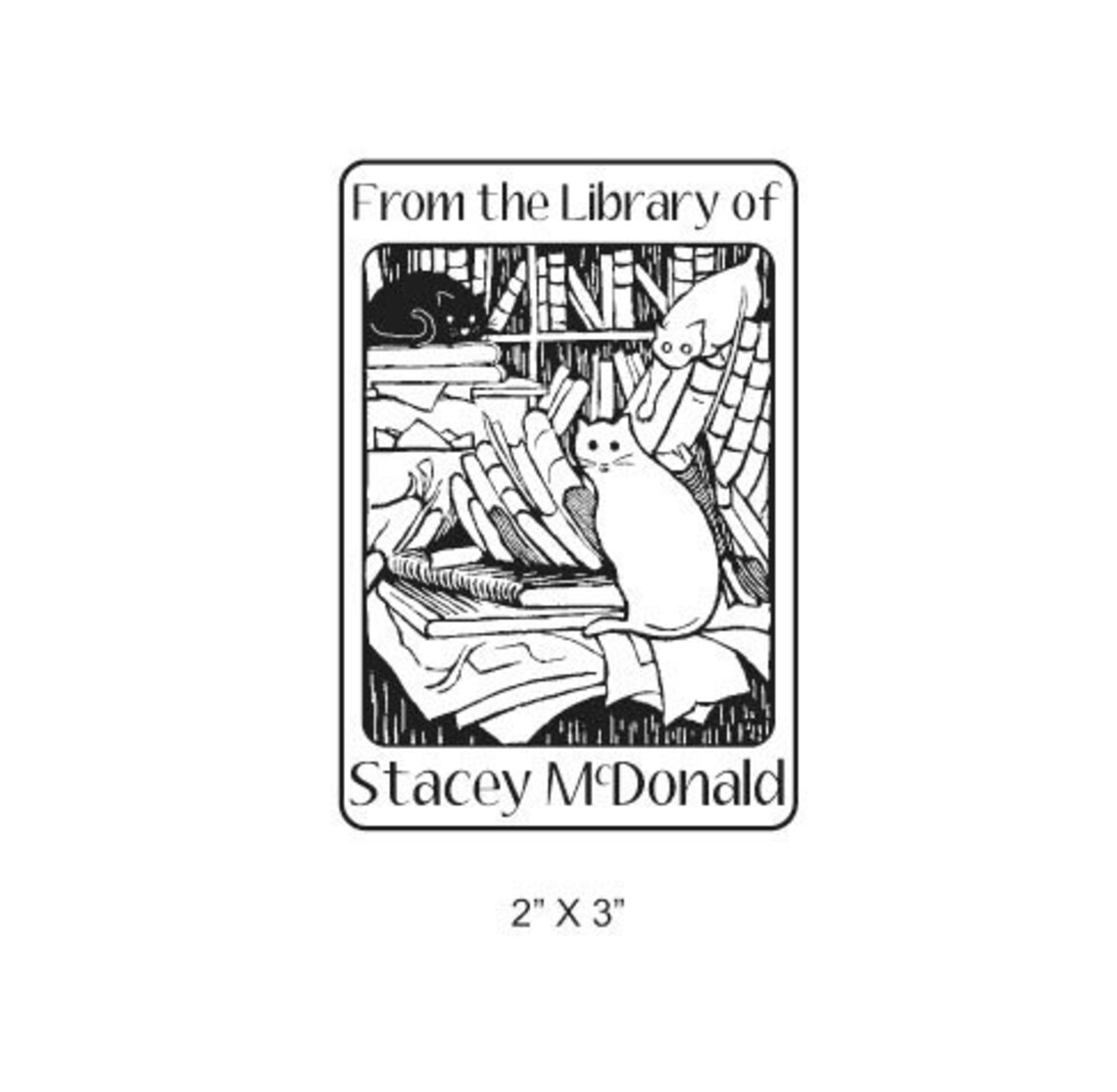 Woodcut Cats in the Library Personalized Ex Libris Bookplate Rubber ...