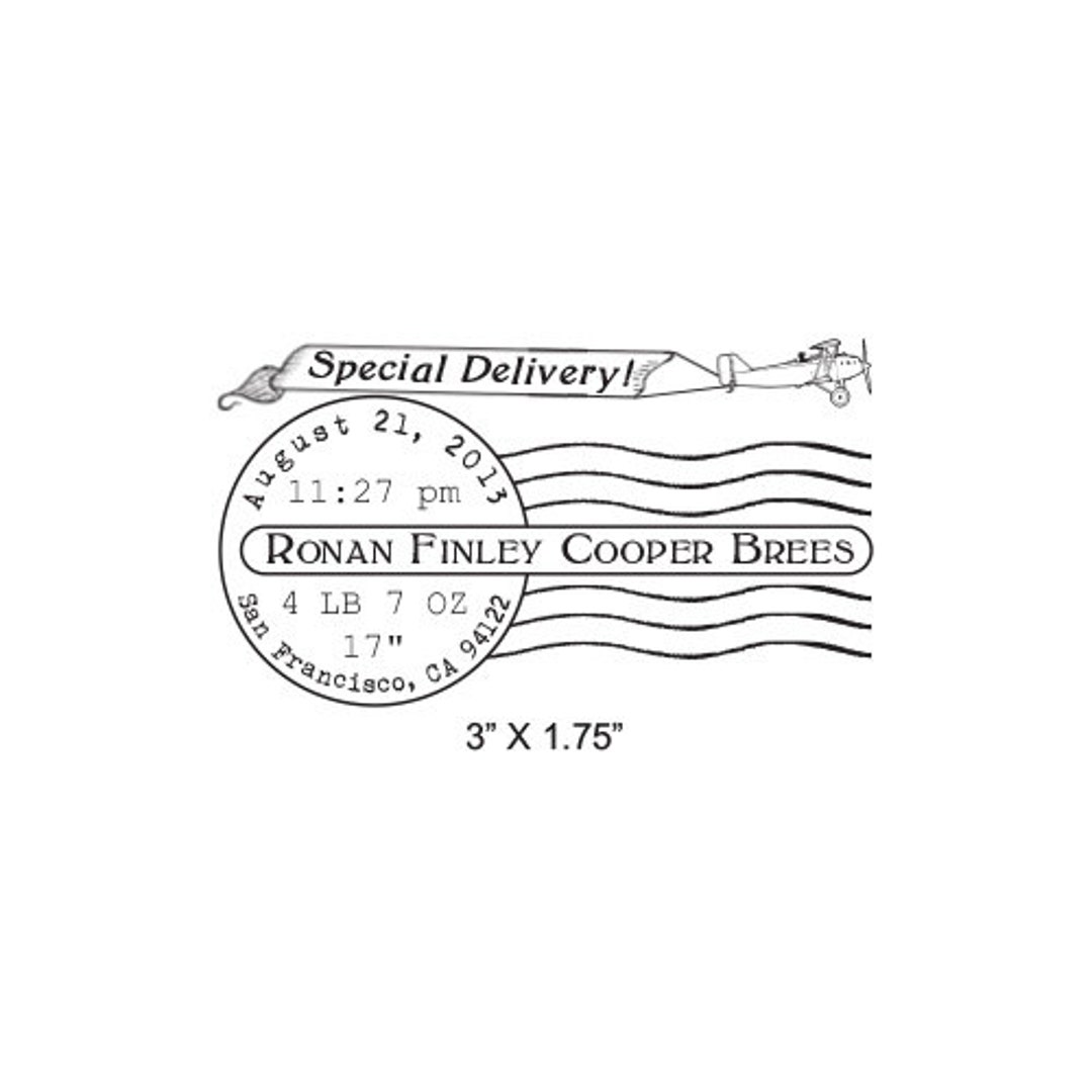 Special Delivery Birth Announcement Postmark Custom Rubber Stamp AD296 ...