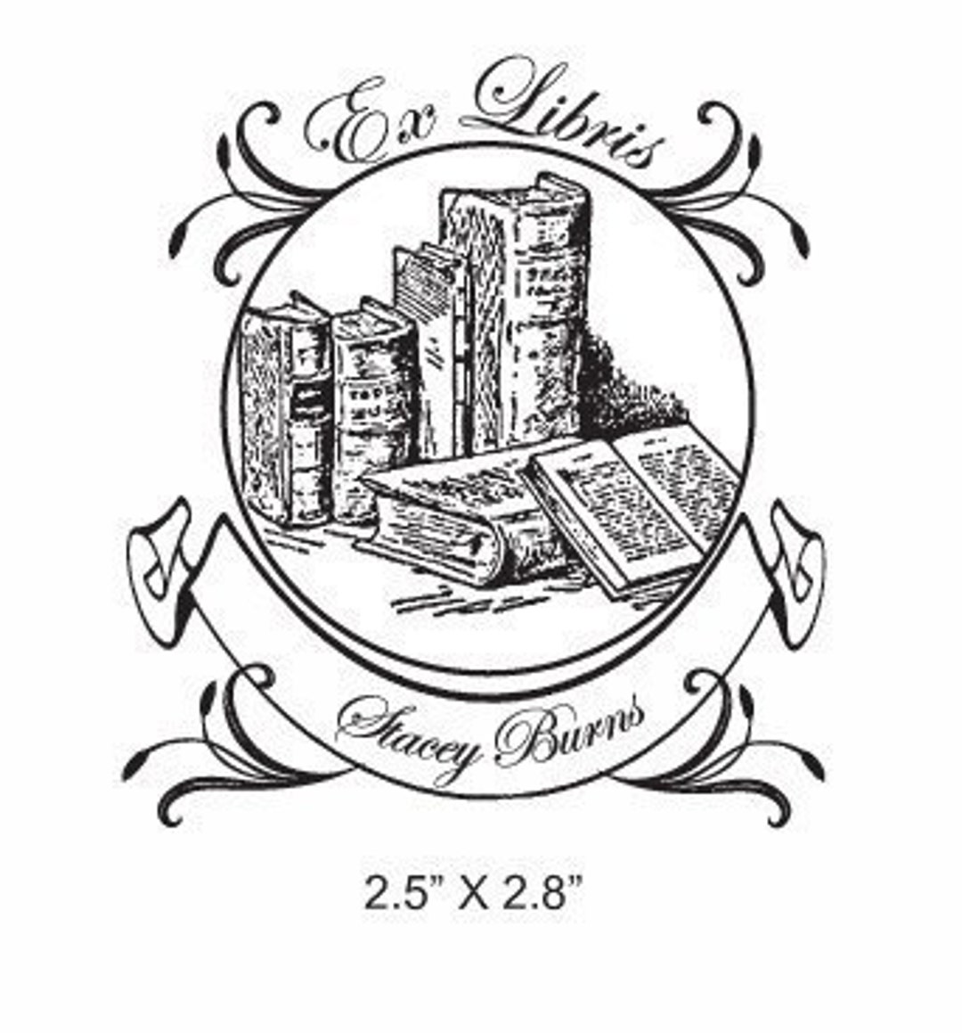 Antique Books and Floral Ex Libris Bookplate Rubber Stamp E05 - Etsy