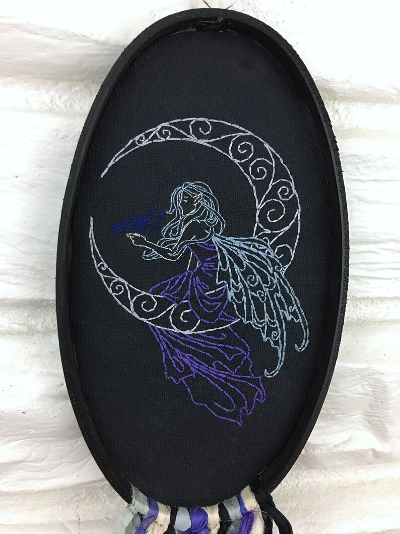 Hand Embroidered Moon Fairy Wall Art Embroidery Hoop Dream Catcher ...