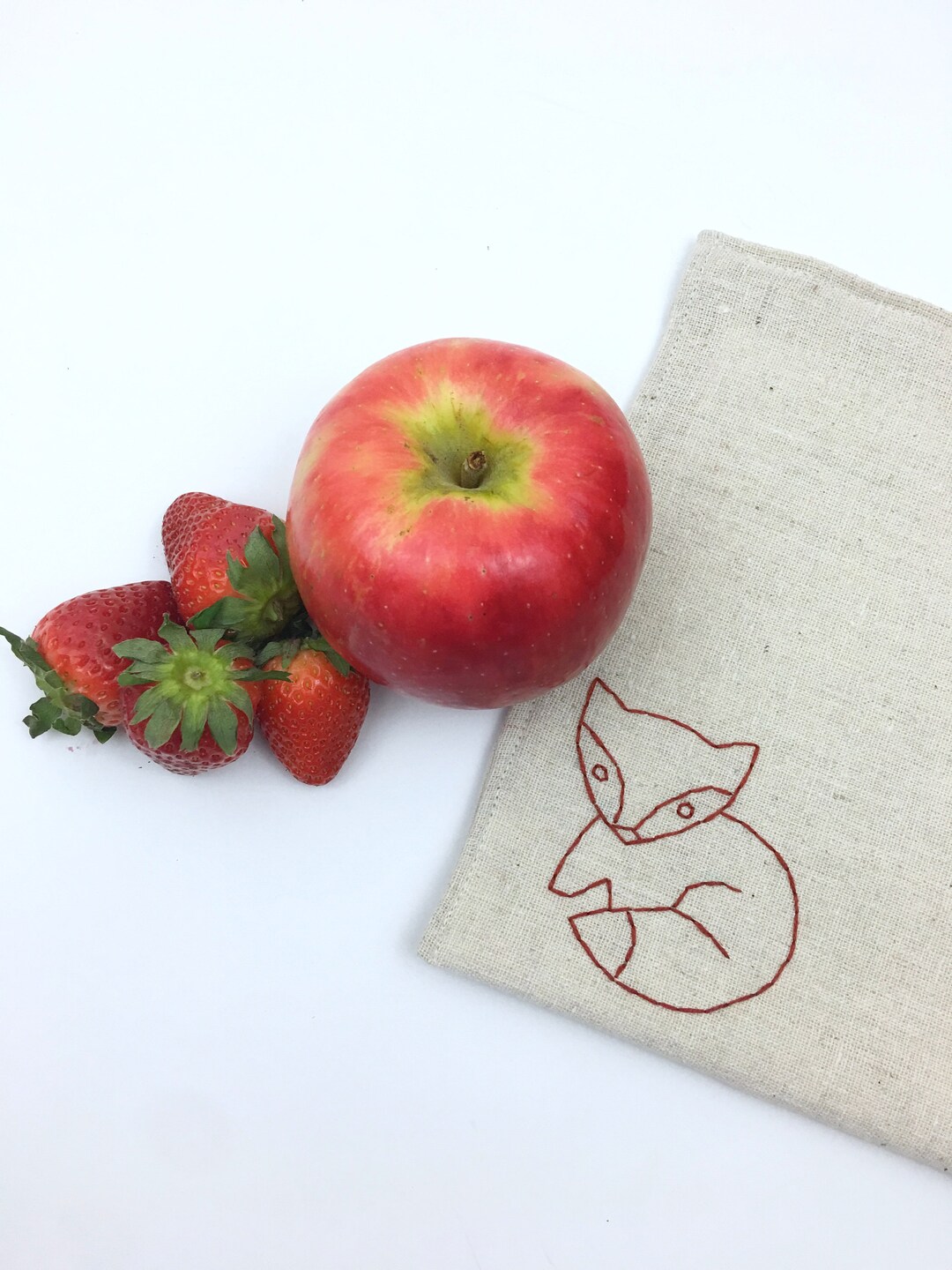 Snack Bag Hand Embroidered Fox Lined Bag Reusable Sandwich Kid - Etsy