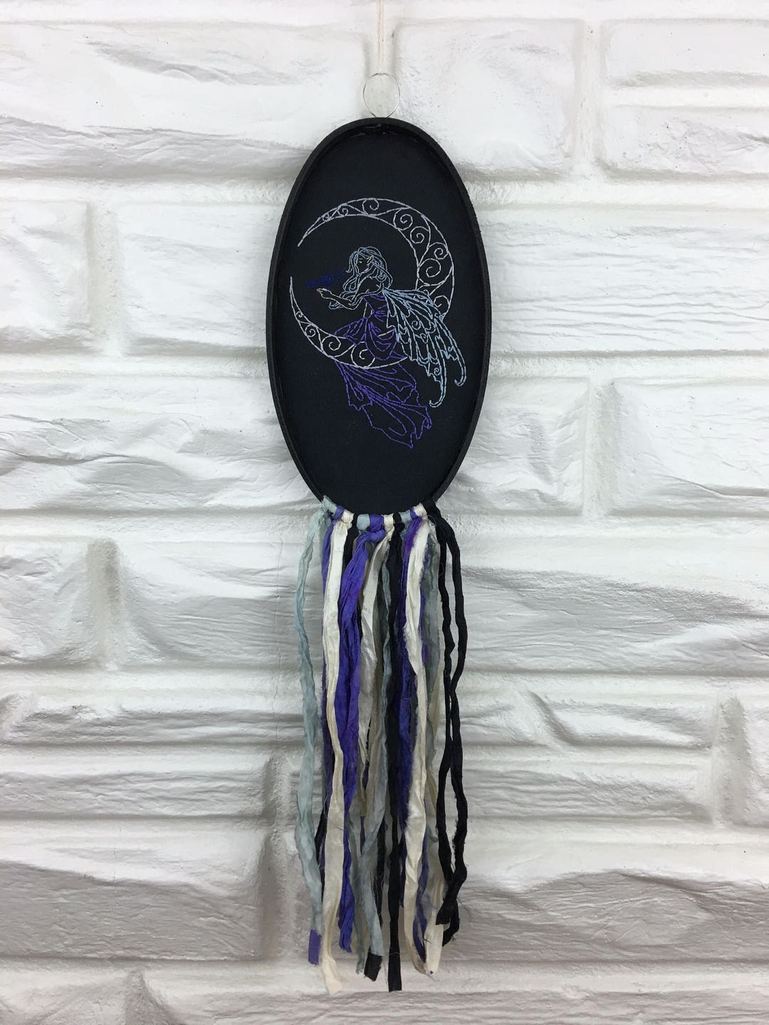 Hand Embroidered Moon Fairy Wall Art Embroidery Hoop Dream Catcher ...