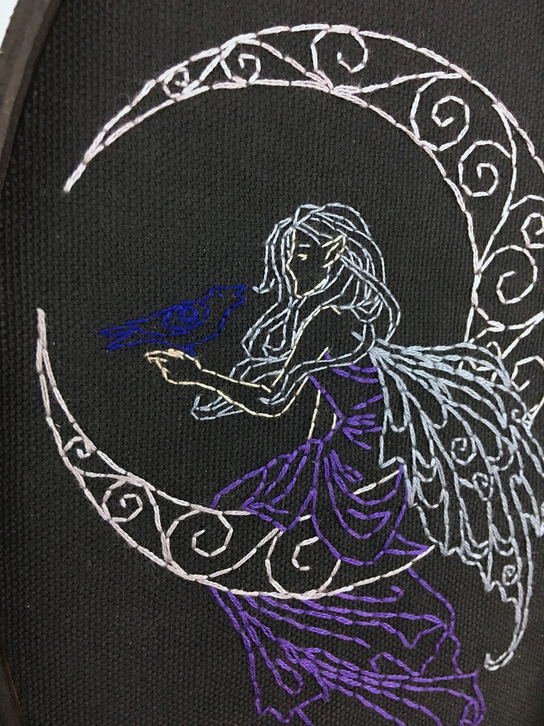 Hand Embroidered Moon Fairy Wall Art Embroidery Hoop Dream Catcher ...