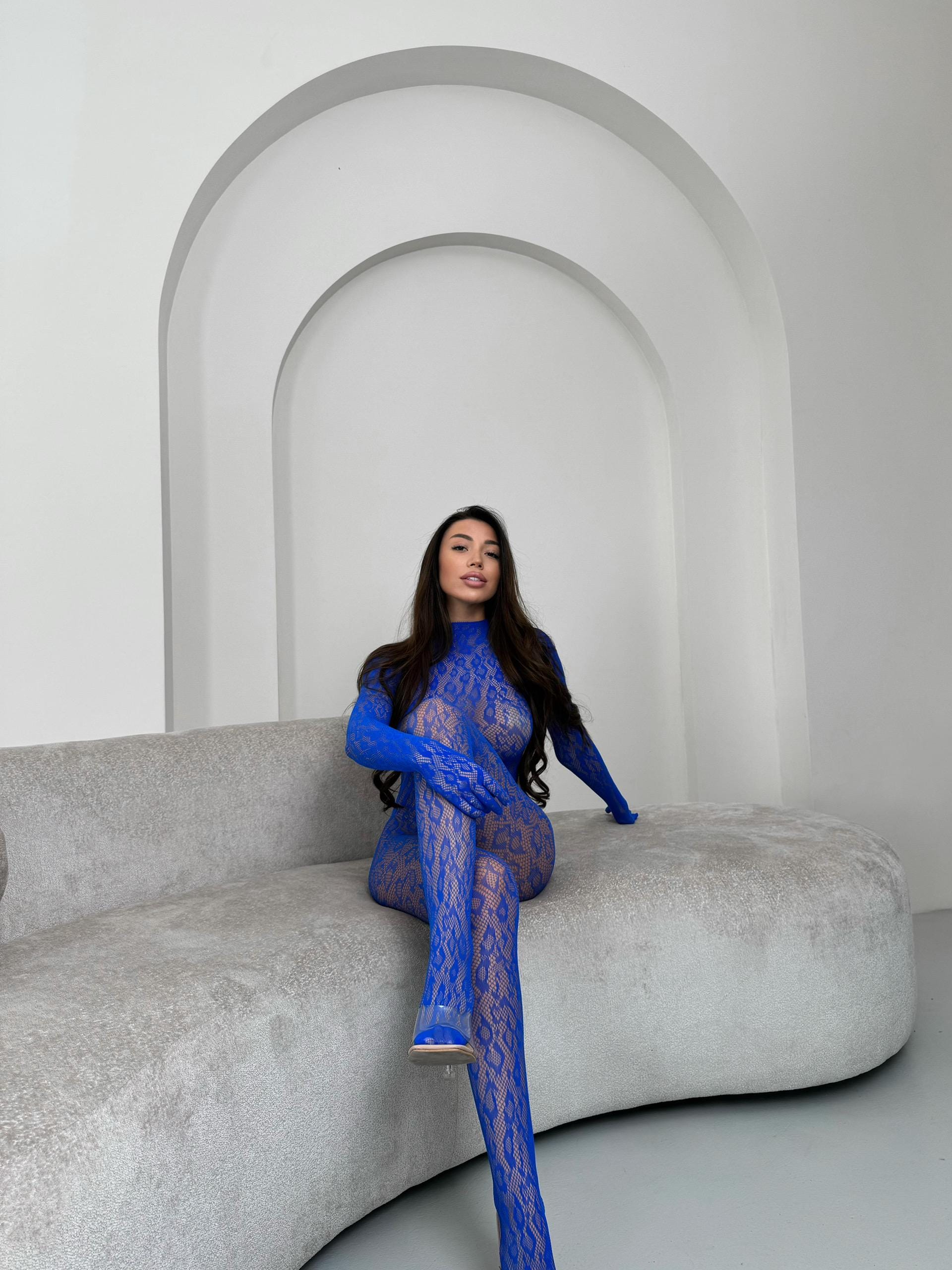 Blue Lace Bodystocking Leopard Pattern Bodysuit Ouvert Black Catsuit ...