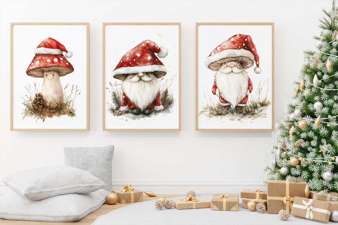 Christmas Fungi Santa Mushroom Winter Gift Wall Art Christmas Decor ...