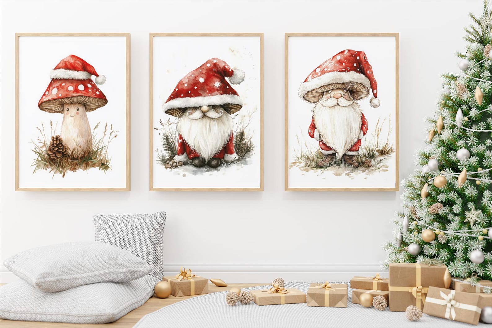 Christmas Fungi Santa Mushroom Winter Gift Wall Art Christmas Decor ...