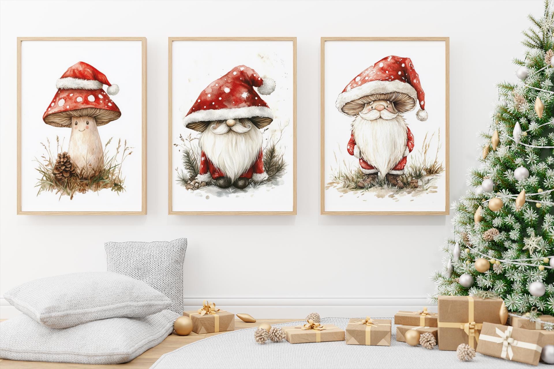Christmas Fungi Santa Mushroom Winter Gift Wall Art Christmas Decor ...