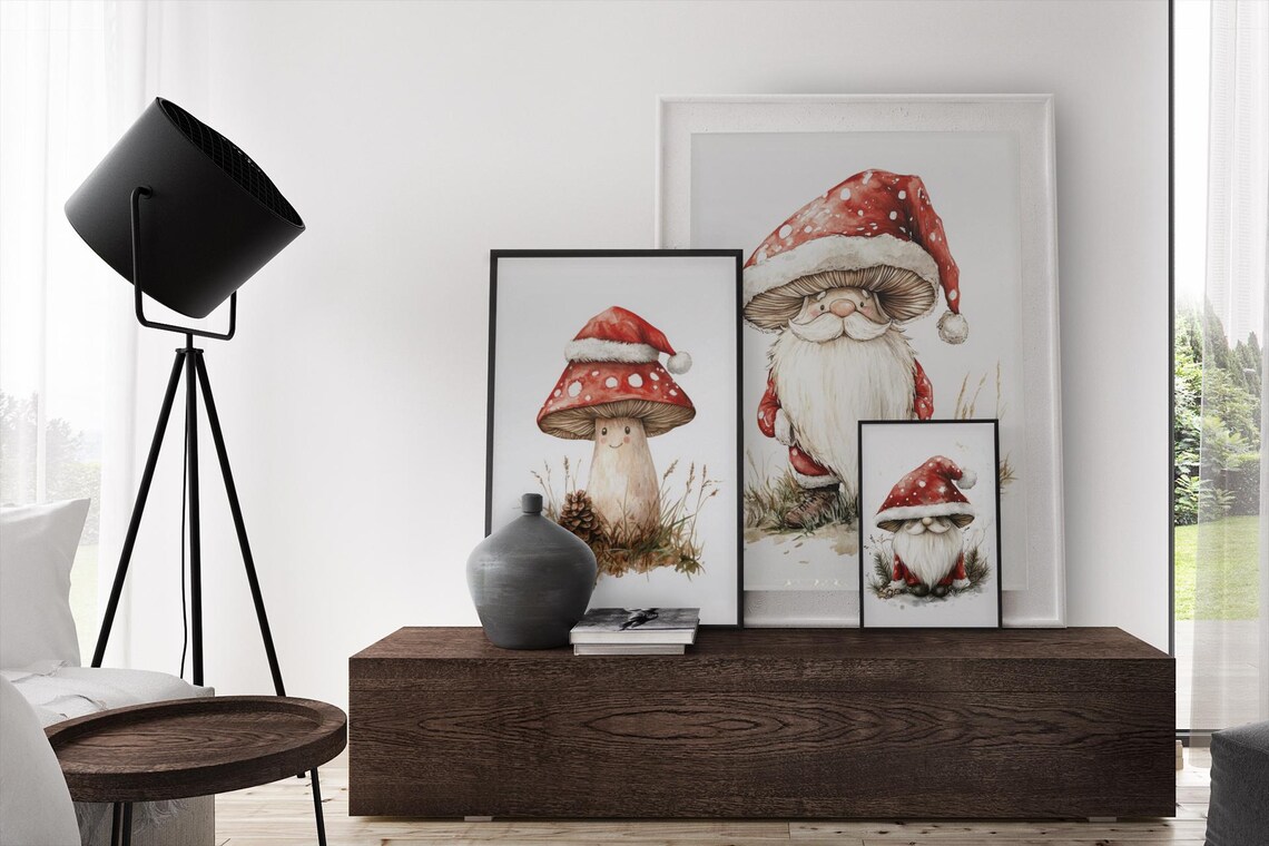 Christmas Fungi Santa Mushroom Winter Gift Wall Art Christmas Decor ...