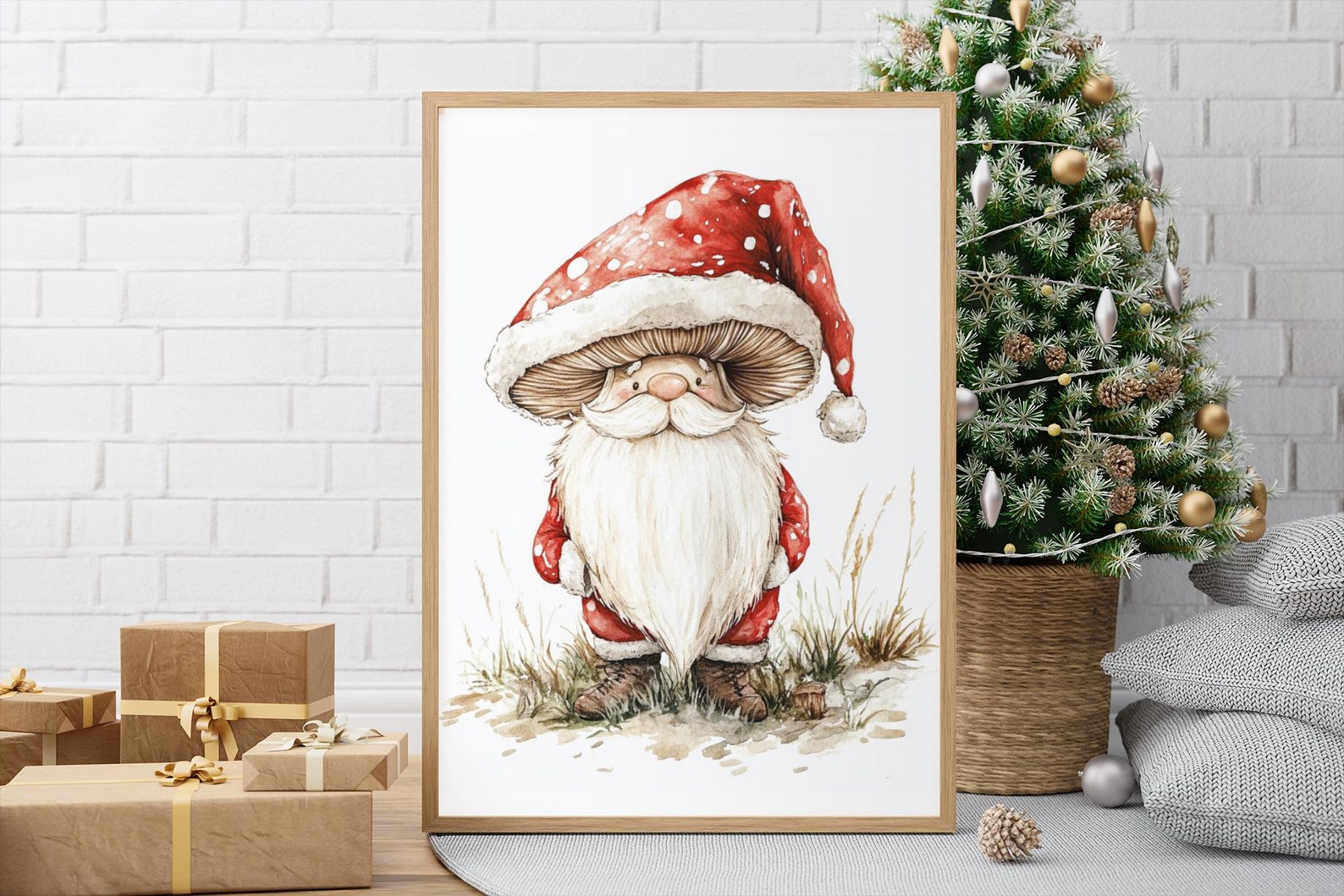 Christmas Fungi Santa Mushroom Winter Gift Wall Art Christmas Decor ...