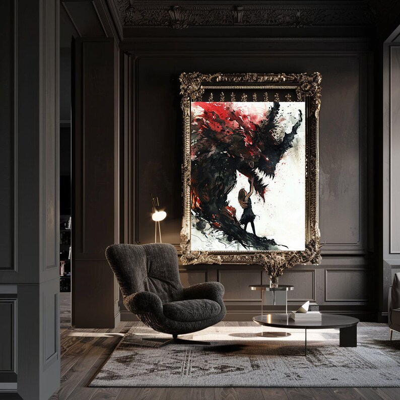 Dark Wall Modern Abstract Art Print Watercolour Painting of a Girl ...