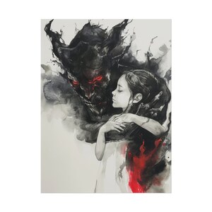 Dark Wall Modern Abstract Art Print Watercolour Painting of Girl ...