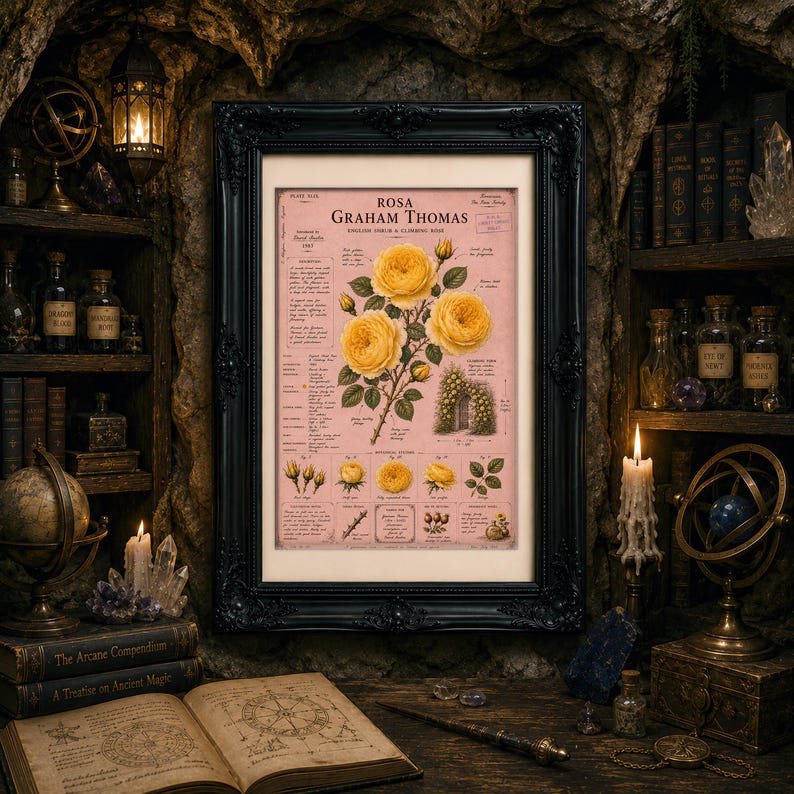 Graham Thomas Rose Print, Vintage Botanical Wall Art, Cottagecore Decor ...