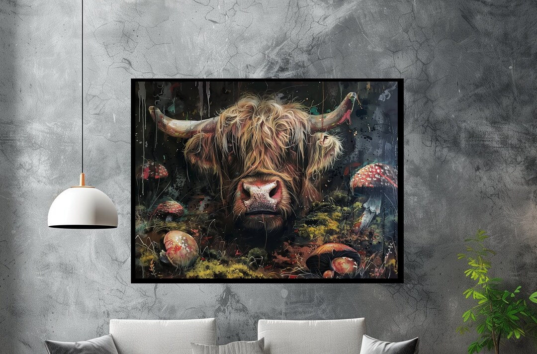 Undead Highland Cow Oil Canvas Art Print Colourful Scottish Wall Art ...