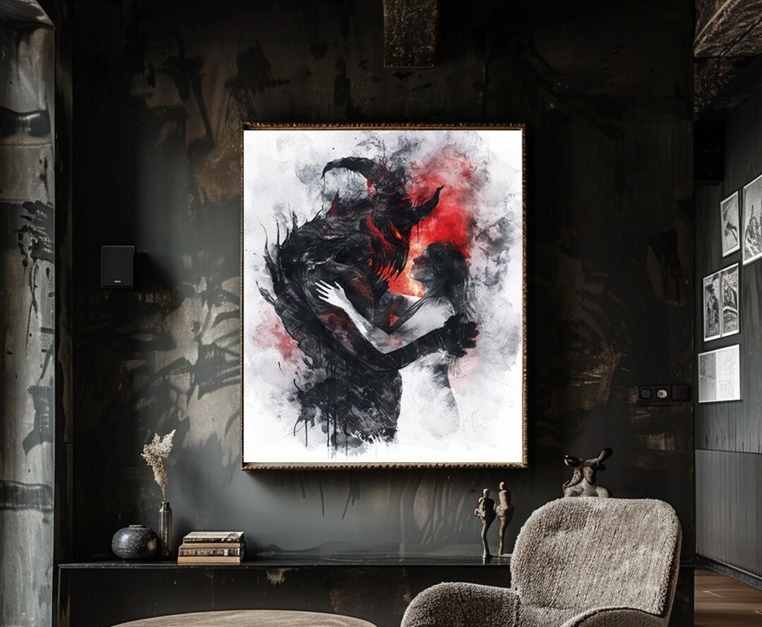 Dark Wall Modern Abstract Art Print Watercolour Painting of Girl ...