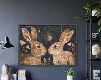 Two Hare Folk Art Print Rabbit Nature Illustration Witchy Celestial ...