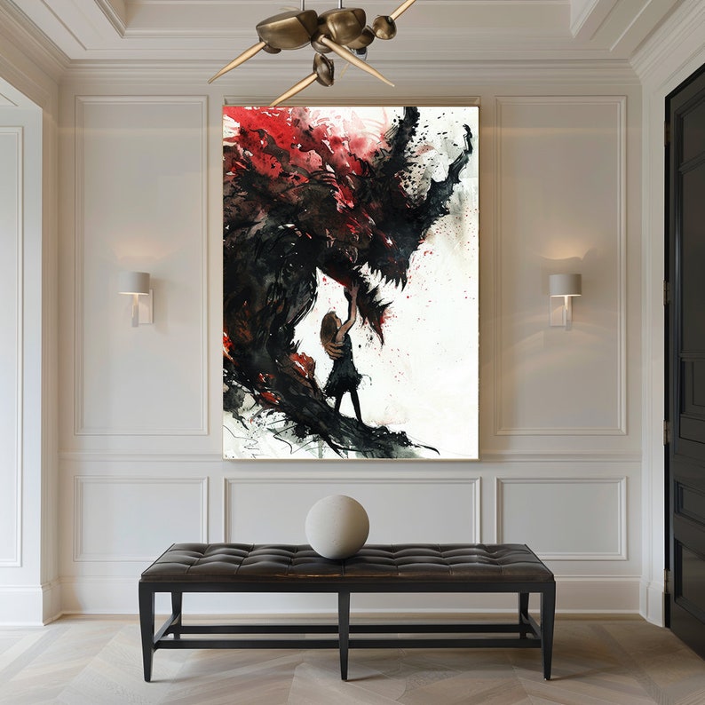 Dark Wall Modern Abstract Art Print Watercolour Painting of a Girl ...