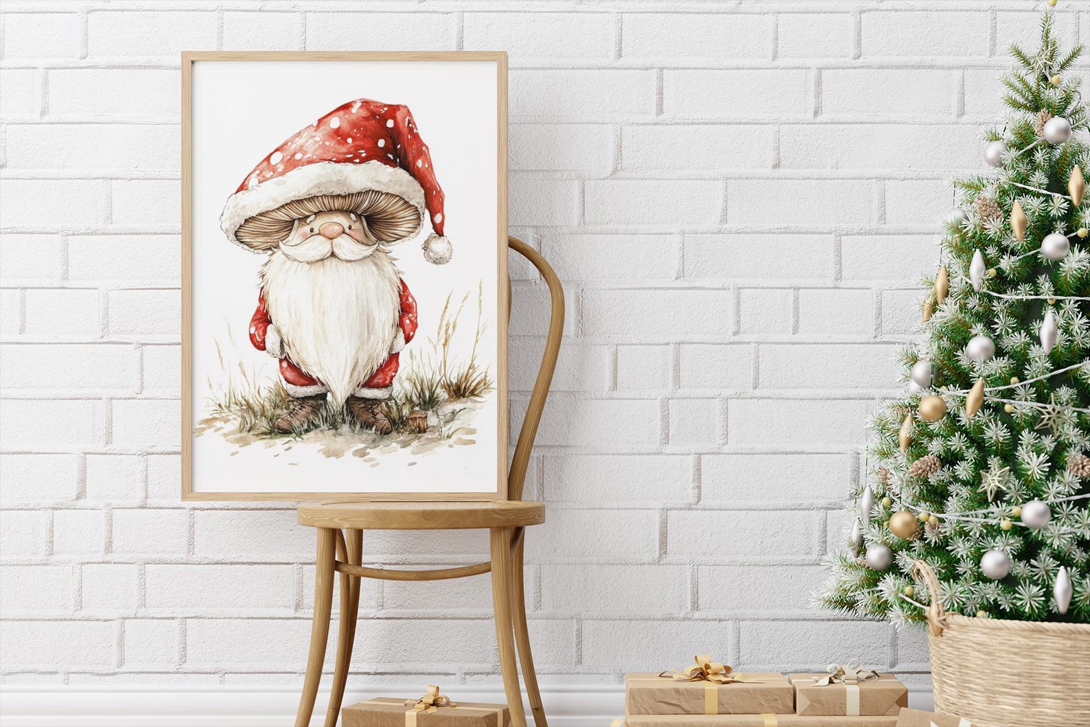 Christmas Fungi Santa Mushroom Winter Gift Wall Art Christmas Decor ...