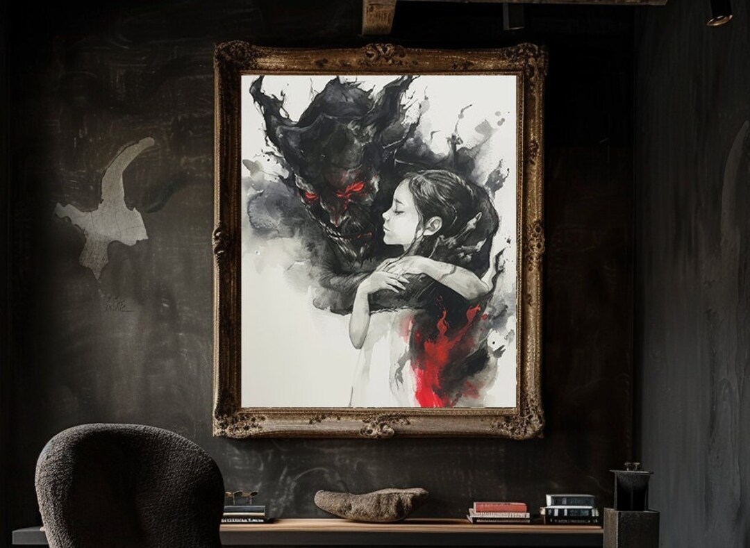 Dark Wall Modern Abstract Art Print Watercolour Painting of Girl ...