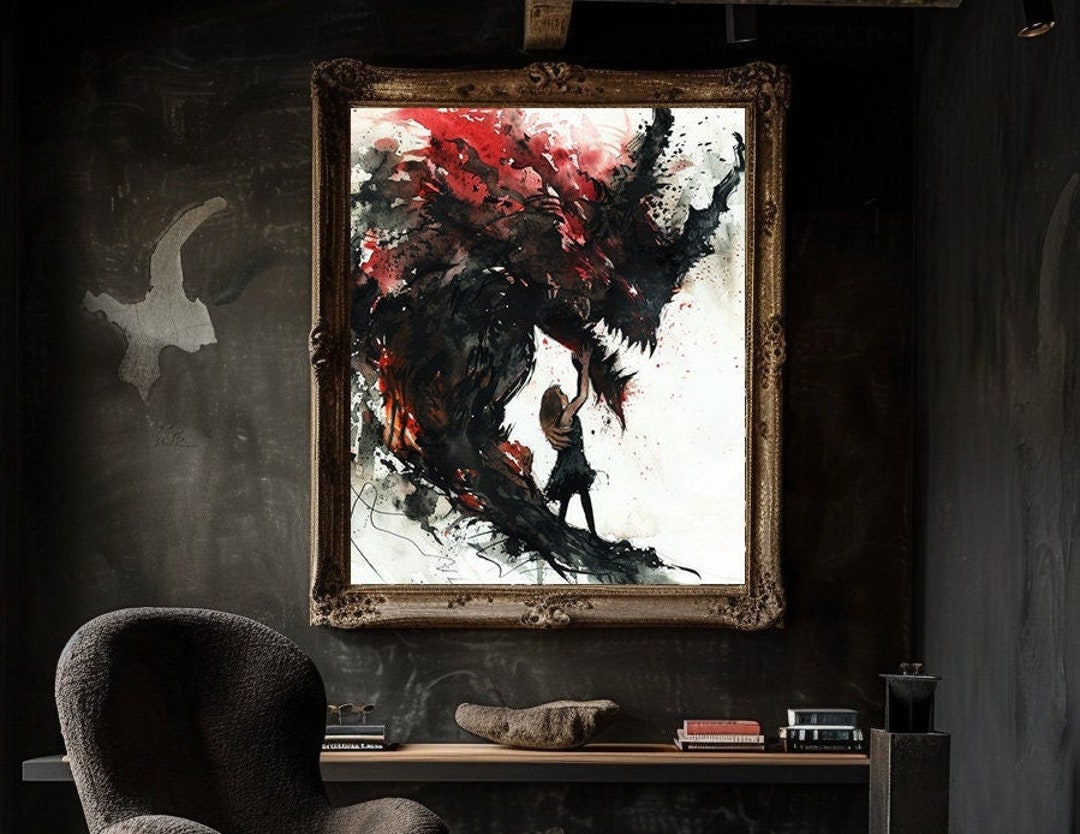 Dark Wall Modern Abstract Art Print Watercolour Painting of a Girl ...