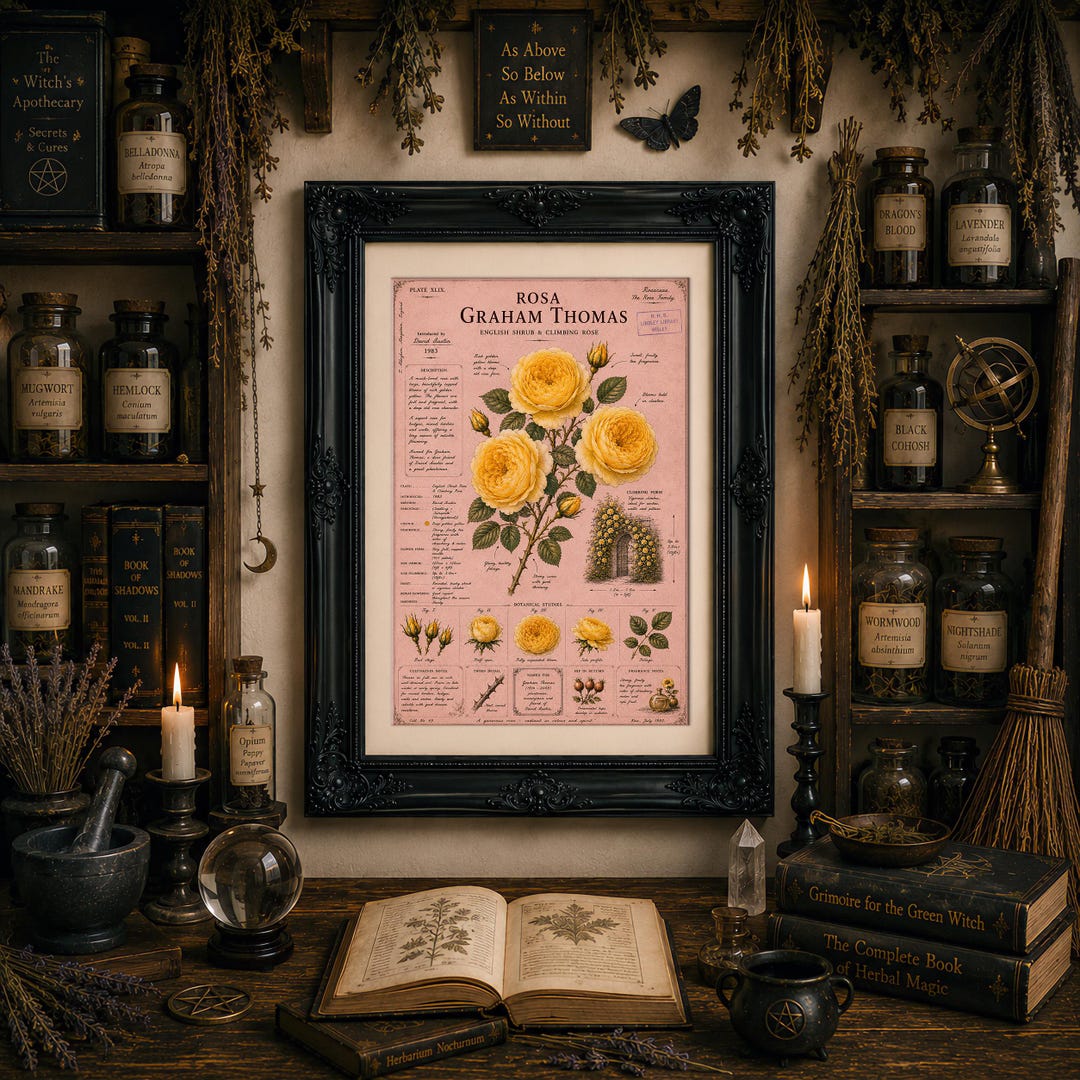 Graham Thomas Rose Print, Vintage Botanical Wall Art, Cottagecore Decor ...