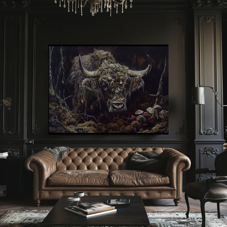 Dark Undead Highland Cow Oil Canvas Art Print Colourful Scottish Cow ...