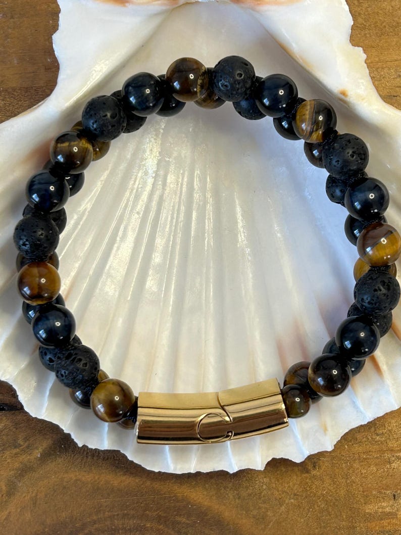 Tiger Eye, Hawk Eye & Lava Stone Bracelet - Etsy