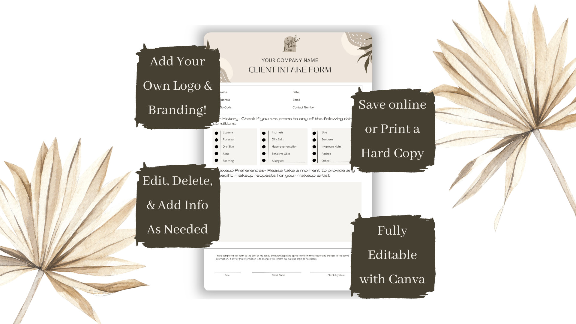 BOHO Editable Salon/makeup Artist Intake Form Template - Etsy