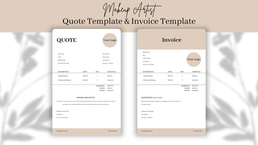 Editable Makeup Artist Quote and Invoice Templates - Etsy
