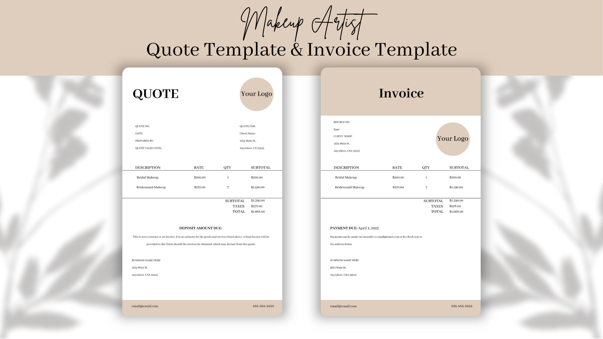 Editable Makeup Artist Quote and Invoice Templates - Etsy