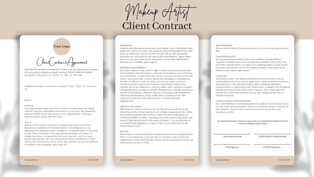 Editable Makeup Artist Client Contract Agreement - Etsy