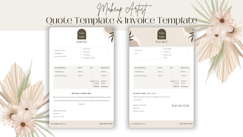 Boho Editable Invoice & Quote Templates for Salon/small Business/spa ...