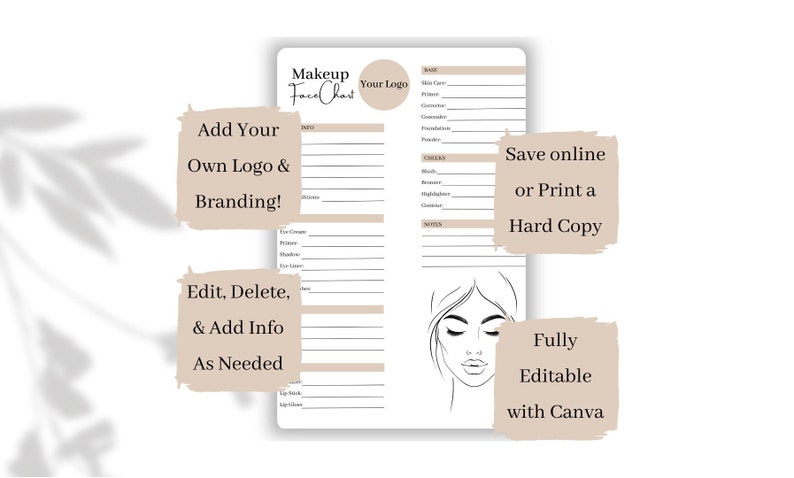 Editable Makeup Artist Client Face Chart - Etsy