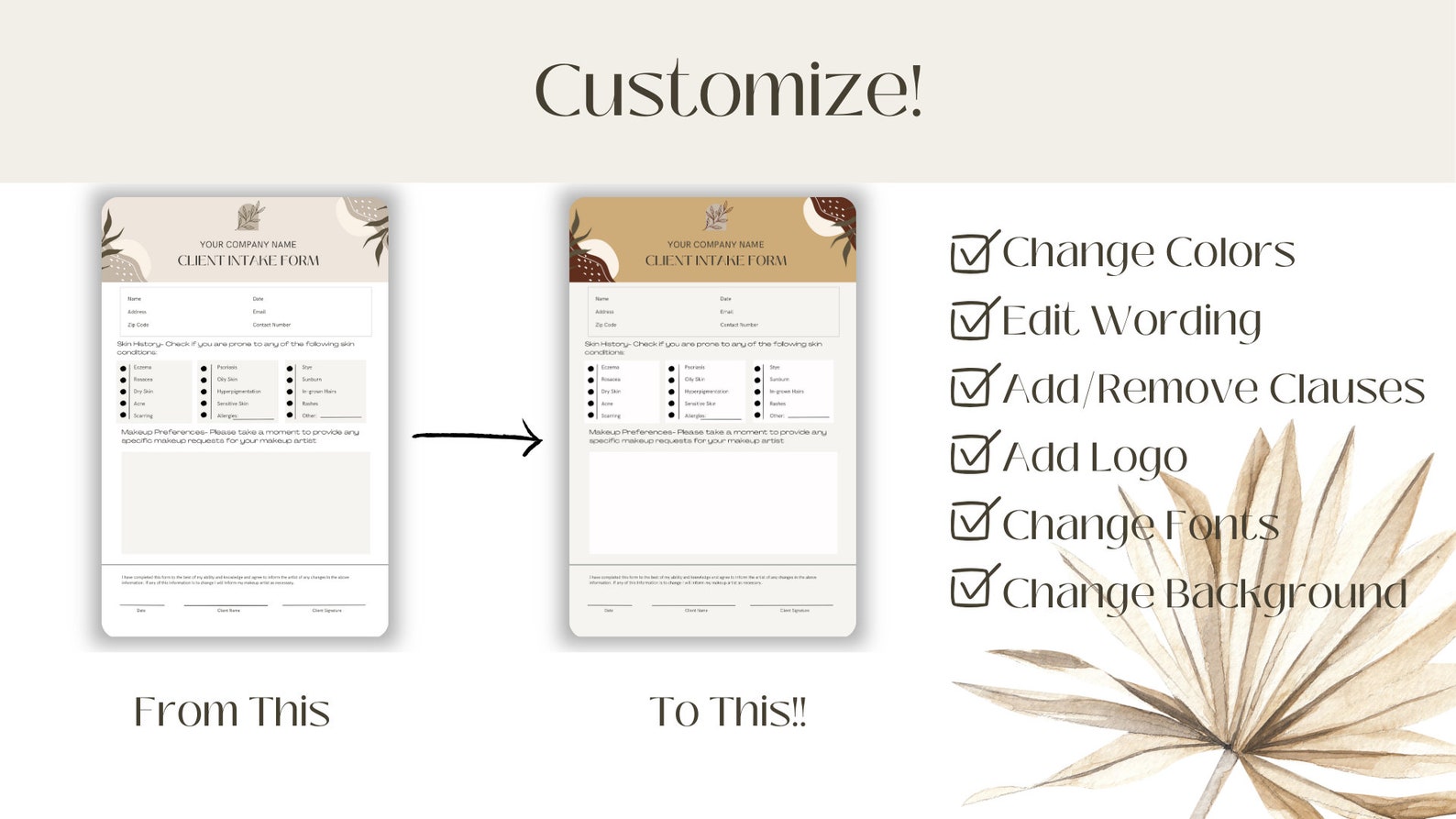 BOHO Editable Salon/makeup Artist Intake Form Template - Etsy