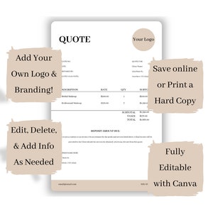 Editable Makeup Artist Quote and Invoice Templates - Etsy