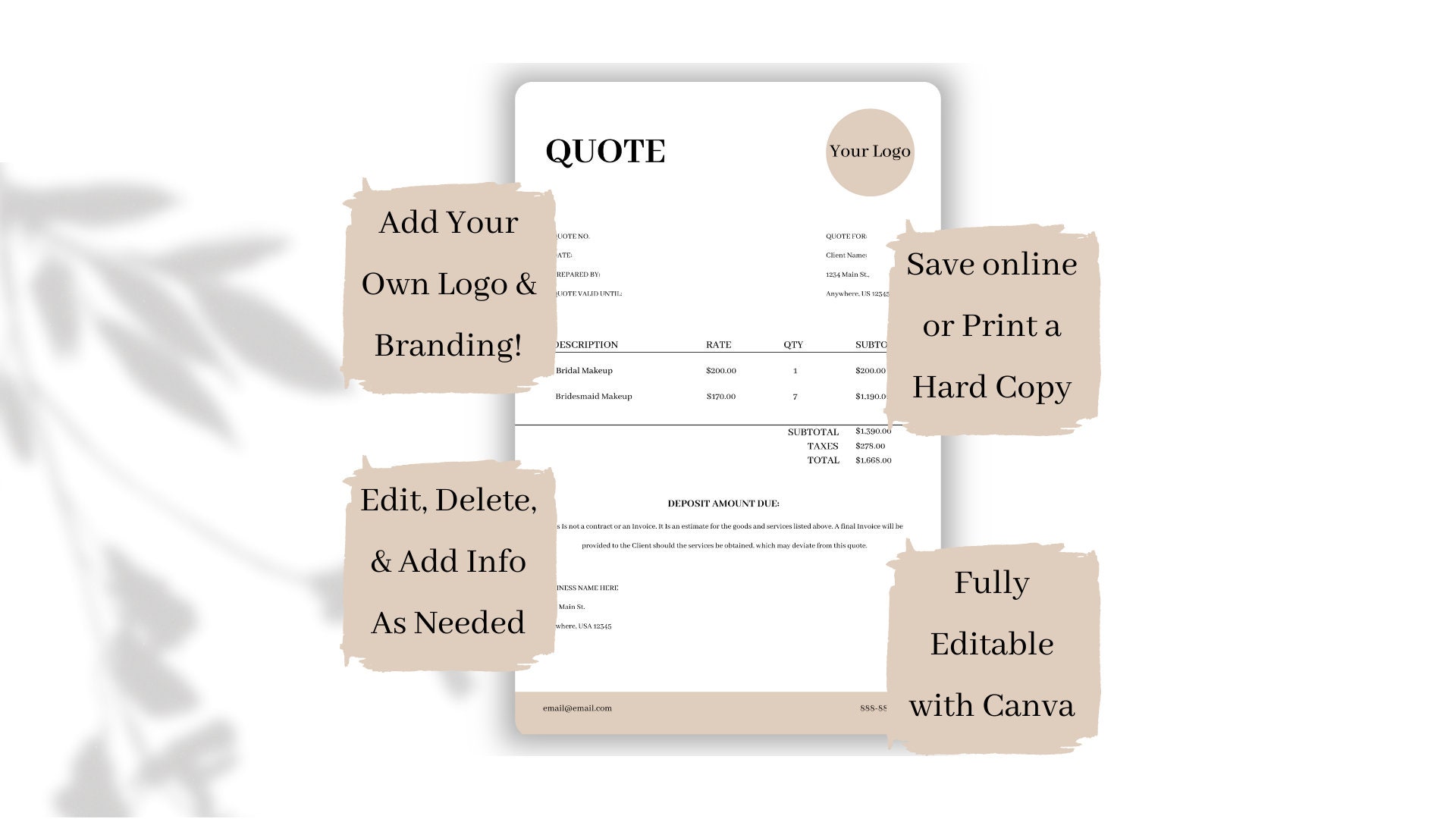 Editable Makeup Artist Quote and Invoice Templates - Etsy