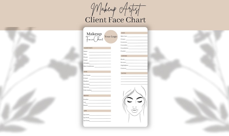 Editable Makeup Artist Client Face Chart - Etsy