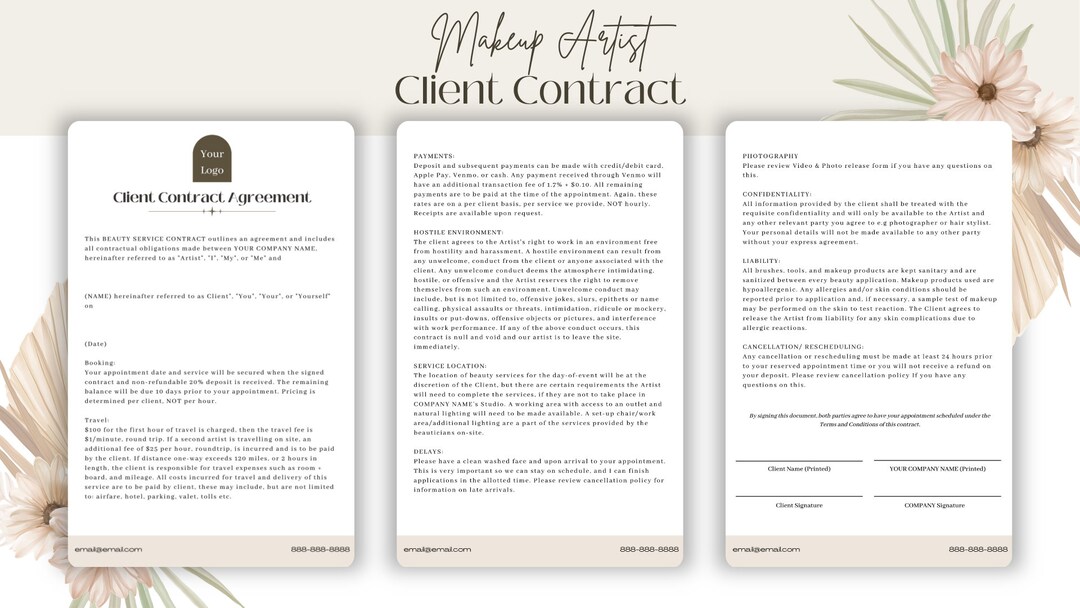 Boho Editable Client Contract Agreement for Salon/spa/makeup Artist ...