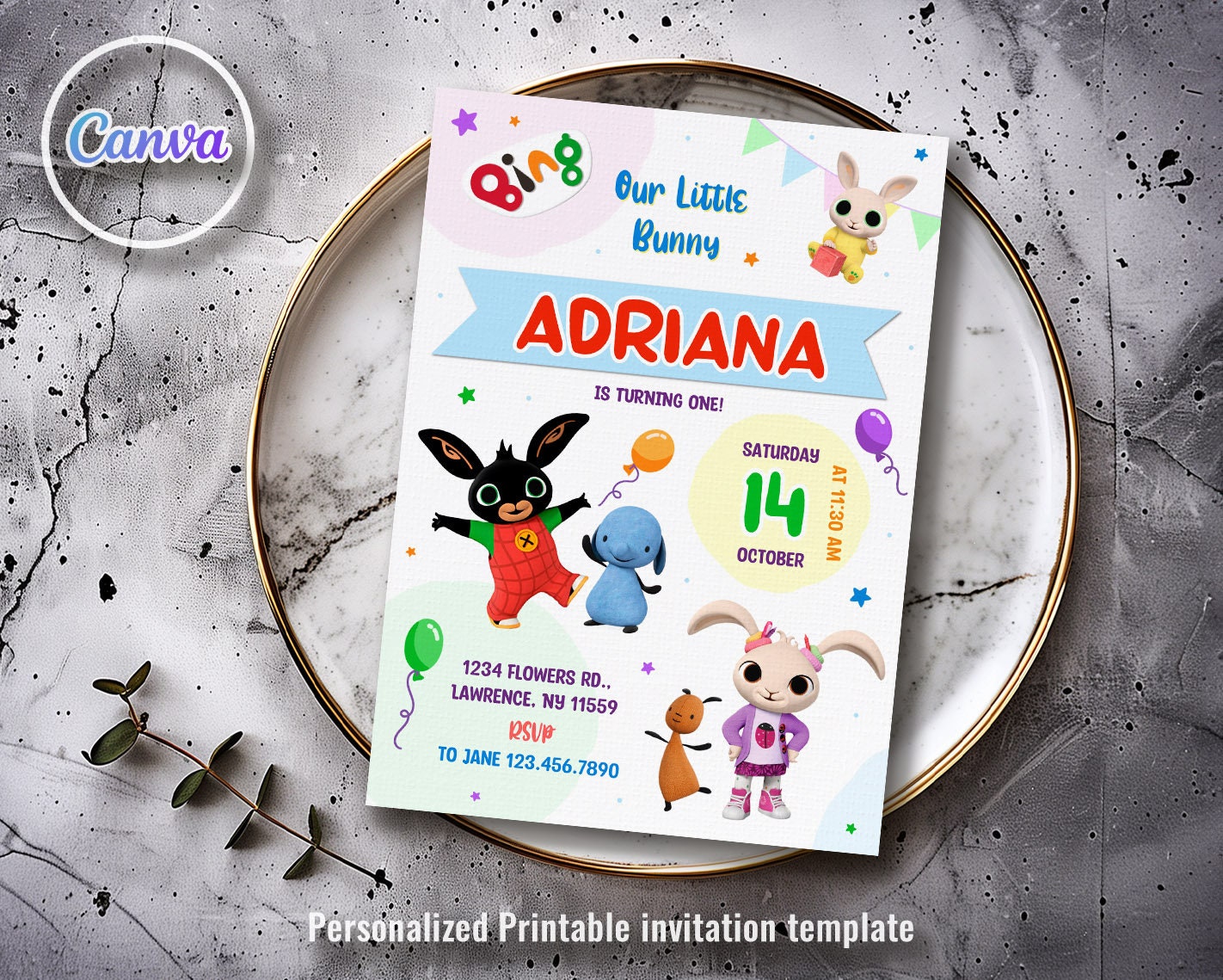 Bing Birthday Invitation, Bunny Printable Invitation, Party Invite ...