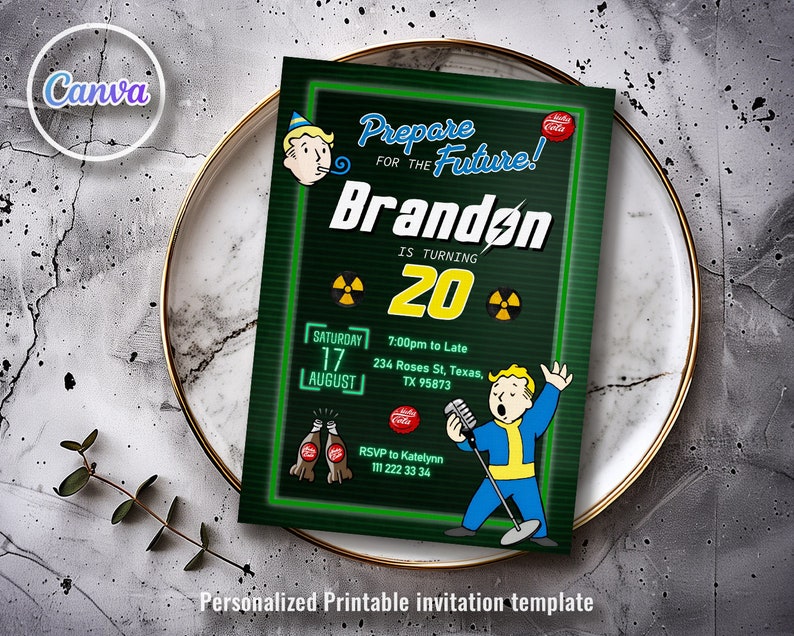 Fallout Birthday Invitation, Printable Invitation, Party Invite ...