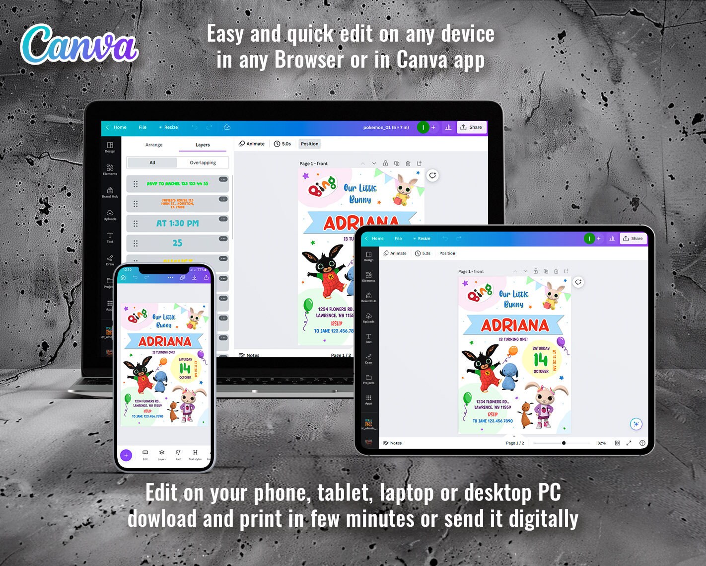 Bing Birthday Invitation, Bunny Printable Invitation, Party Invite ...