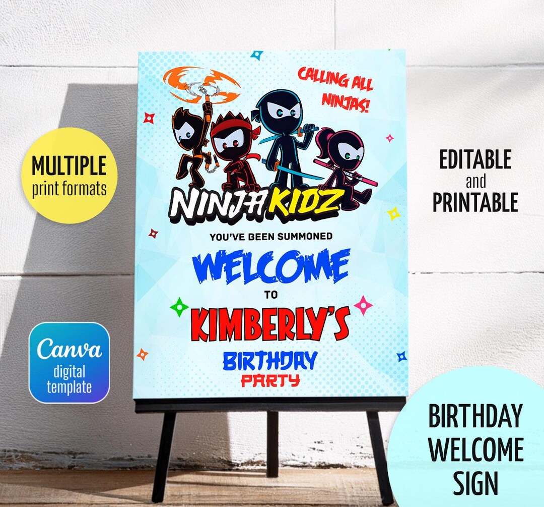 Ninja Kidz Welcome Sign Template, Printable Birthday Party Fighting ...