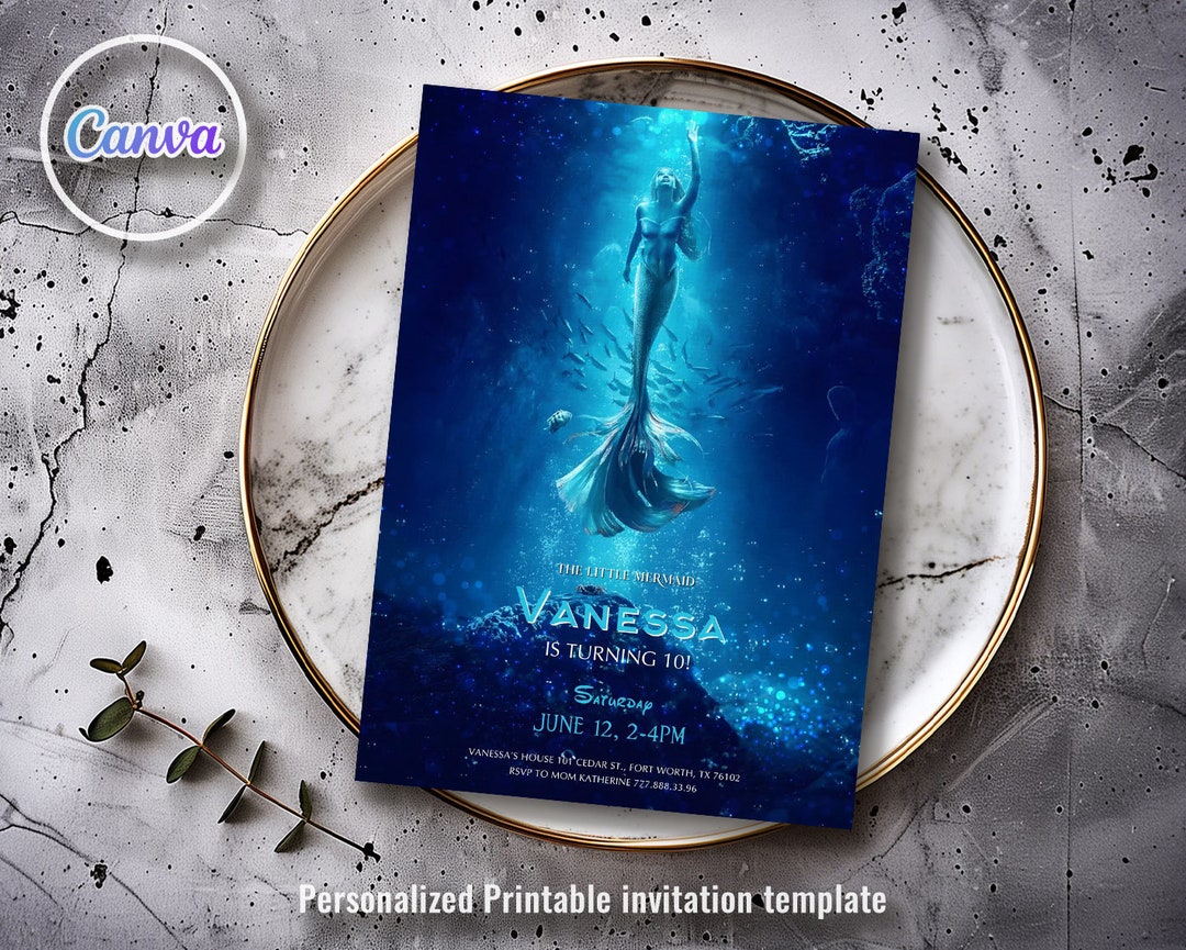 The Little Mermaid Printable Invitation, Editable Invitation, Mermaid ...