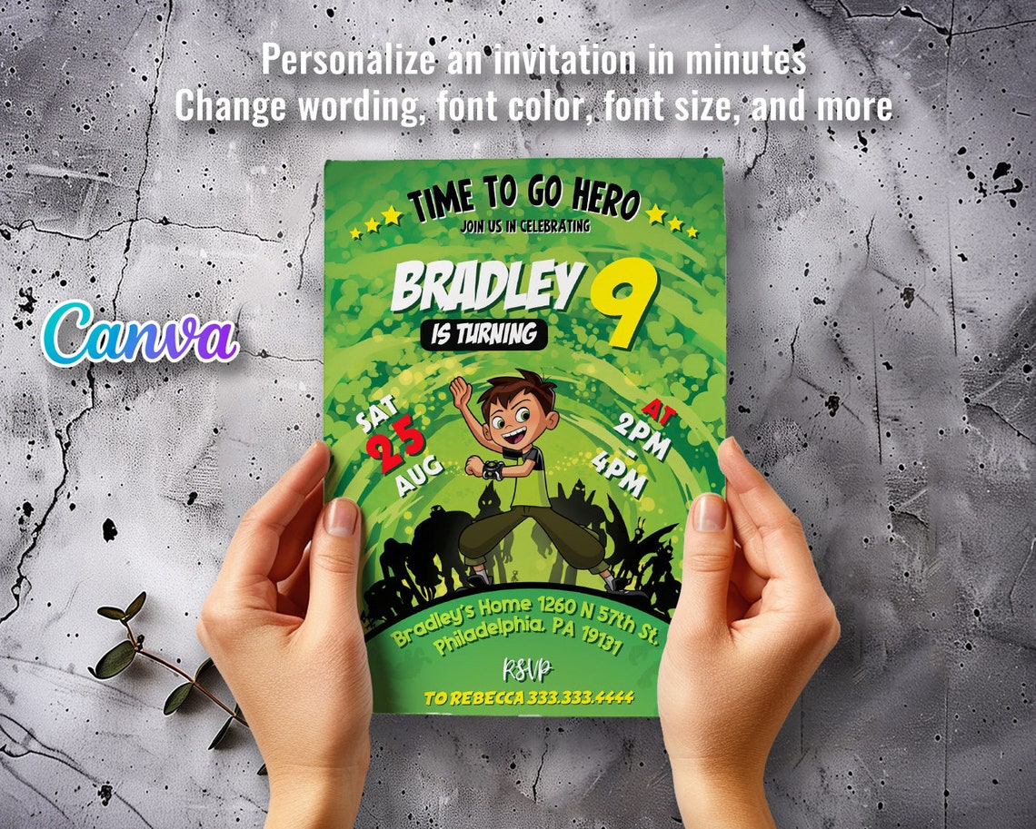 Ben 10 Birthday Invitation, Ben Ten Printable Invitation, Ben10 Party ...