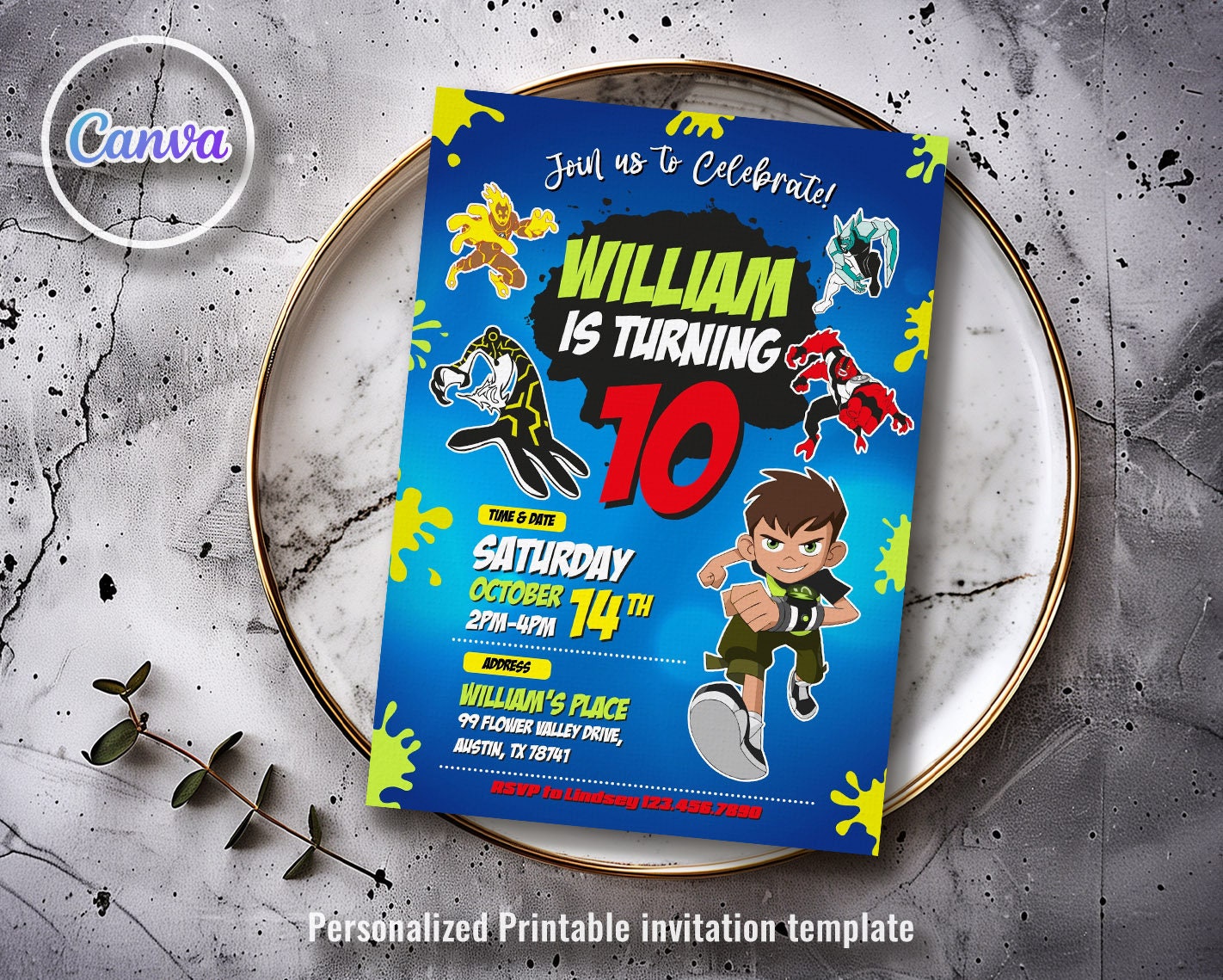 Ben 10 Birthday Invitation, Ben Ten Printable Invitation, Ben10 Party ...