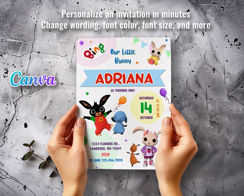 Bing Birthday Invitation, Bunny Printable Invitation, Party Invite ...