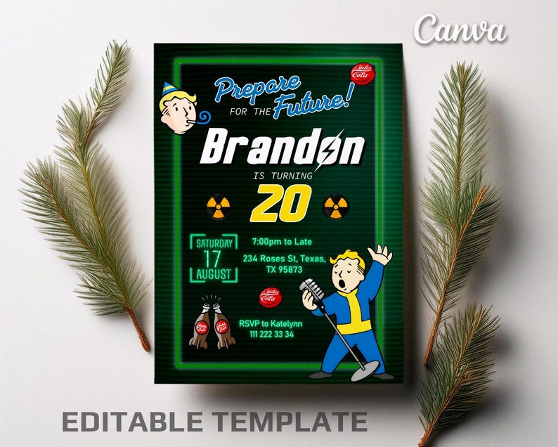 Fallout Birthday Invitation, Printable Invitation, Party Invite ...