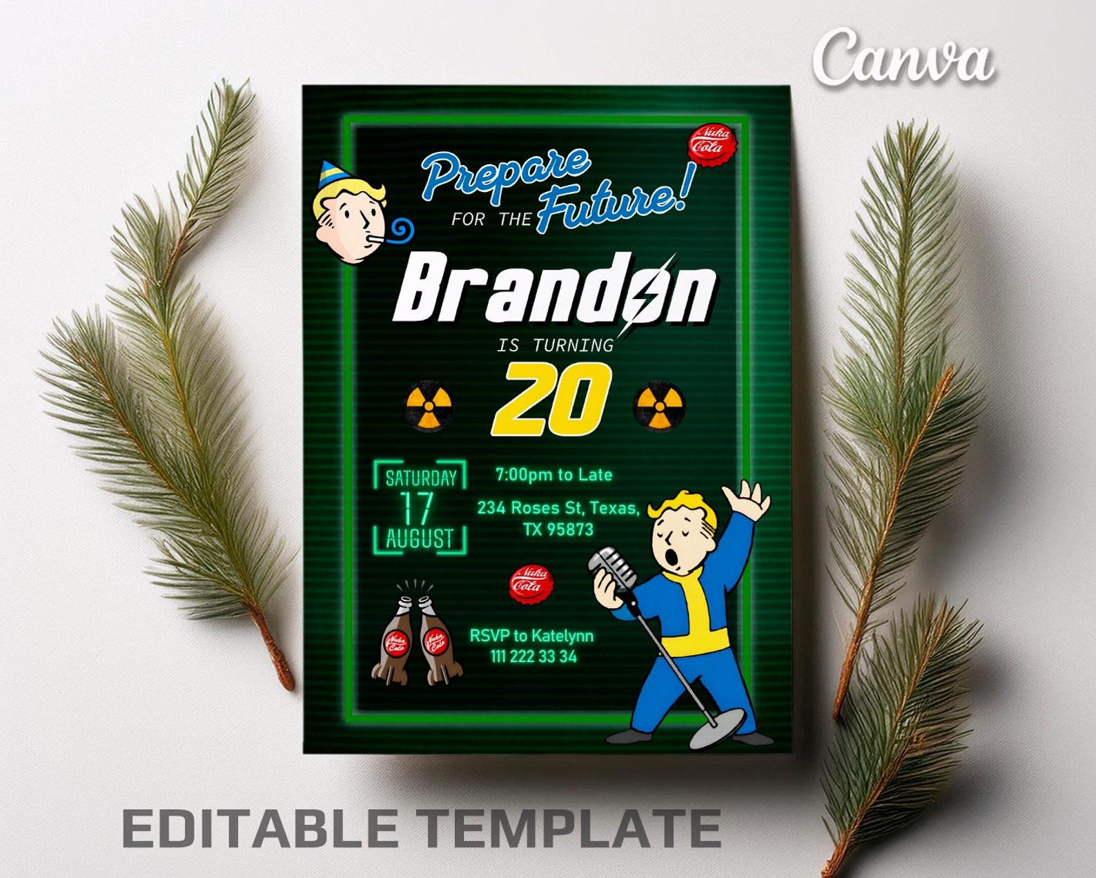 Fallout Birthday Invitation, Printable Invitation, Party Invite ...